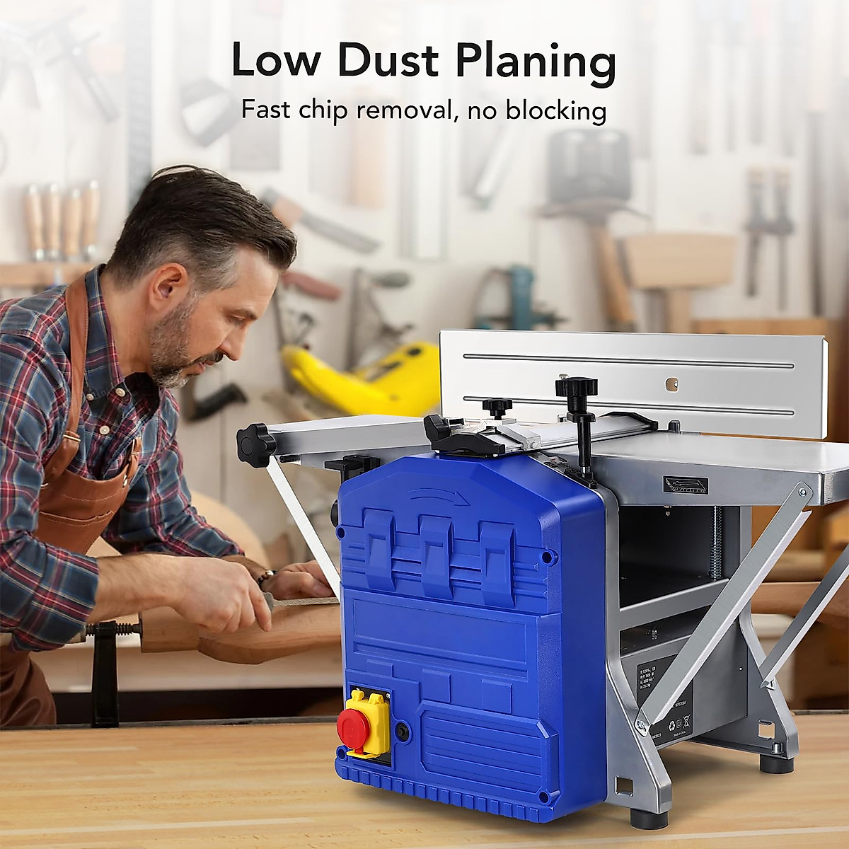 Power Benchtop Planer, Towallmark Powerful Benchtop Planer 1250W Worktable Thickness Planer with Low Dust Work for both Hard & Soft Wood Planing & Thicknessing