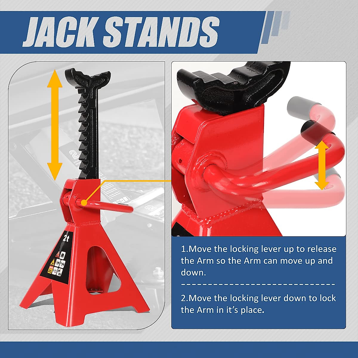 Auto Dynasty 2 Ton Floor Jack with Jack Stands, Heavy Duty Steel Hydraulic Racing Floor Jack with Single Piston Quick Lift Pump, Hydraulic Trolley Service Car Jack, Red/Black