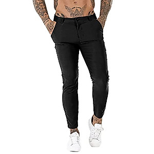 GINGTTO Men's Flat Front Pants Skinny Slim Fit Dress Pants for Men Stretchy Trousers(Black Plain,30)