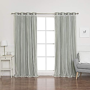 Best Home Fashion uMIXm Tulle Sheer Lace and Blackout 4 Piece Curtain Set – Antique Bronze Grommet Top – 52" W x 84" L – (Set of 4 Panels) (52" W x 84" L - Each Panel, Moss)