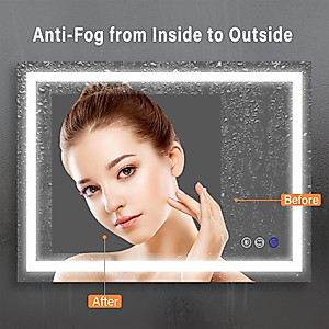 Butylux 36x28 inch LED Lighted Bathroom Mirror with Anti-Fog, Wall Mounted Vanity Mirror with Smart Touch Button, Memory Function, Adjustable Warm White/Natural/Daylight Lights(Horizontal/Vertical)