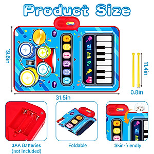 Baby Toys for 1 Year Old: Baby Musical Mat Toddler Toys Age 1-2 - 2 in 1 Piano Drum Babies Play Mat - Infant Music Toy 12-18 Months Babies Birthday Valentines Gifts for 1 2 3 Year Old Boys Girls