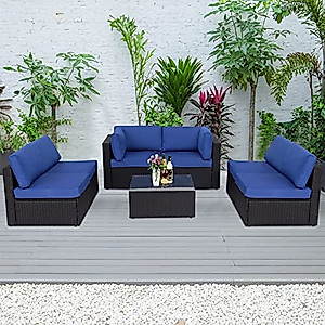 Peach Tree Outdoor Furniture All-Weather Sectional Wicker Sofa Set 7 PCs Patio Rattan Clearance with Washable Cushions and Coffee Table, Backyard, Pool