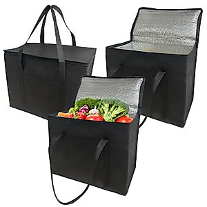 SIAGCRAW Insulated Reusable Grocery Bag, Heavy Duty Shopping Bags for Groceries, Portable Cooler Bag, Food Delivery Bag, Large Size, Collapsible, Sturdy Zipper
