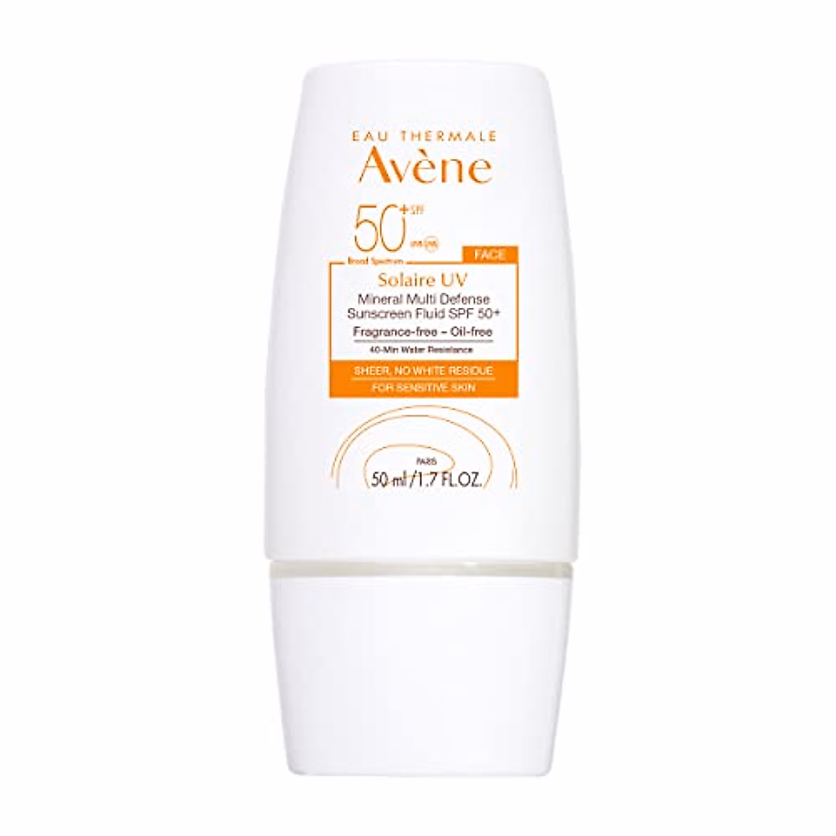 Eau Thermale Avène Solaire UV Mineral Multi-Defense Sunscreen Fluid SPF 50+ - Non-Whitening - Antioxidant & Blue Light Protection - 1.7 fl. oz.
