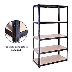 Garage Shelving Units - 71" H x 35" L x 12" W - Heavy Duty Racking - Shelves for Storage -1 Bay - Black - 5 Tier - 2000LB Capacity (400LB Per Shelf) - Workshop, Shed, Office - 5 Year Warranty