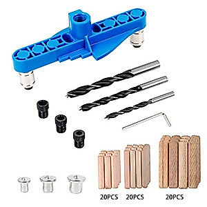 74 pcs handheld dowel jig kit 2 in 1 Center Scriber Line doweling hole jig with Wood Dowels Pins Drill Bits for Woodworking Drilling and Marking