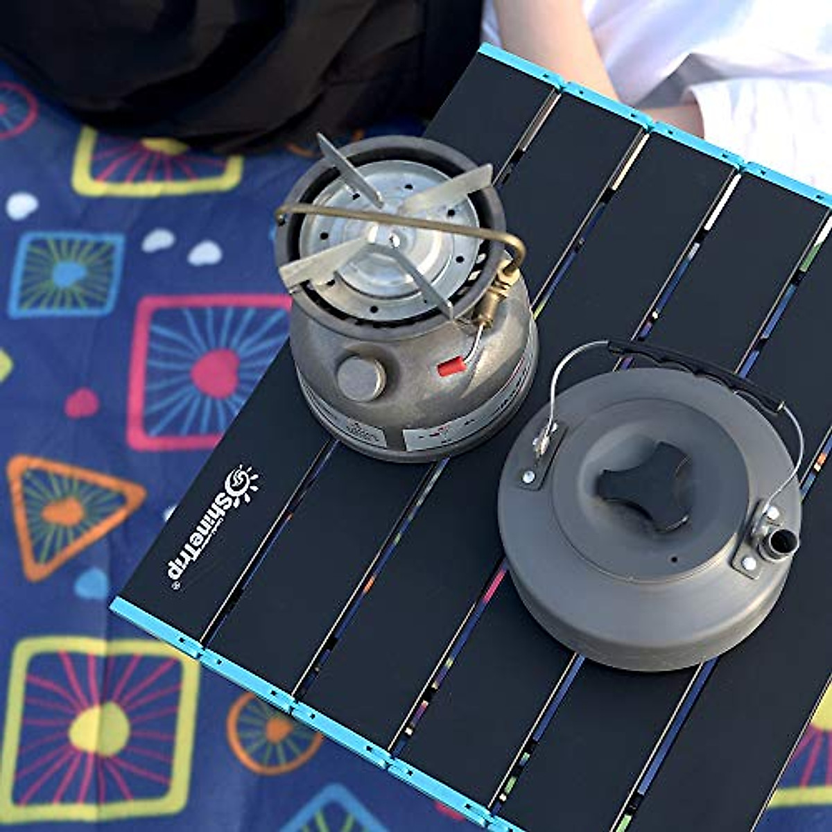 AOUTACC Portable Folding Camping Table, Lightweight Foldable Camp Table Collapsible Aluminum Hard-Topped Table Top with Carry Bag for Picnic Cooking Camping Beach Festival (Black)