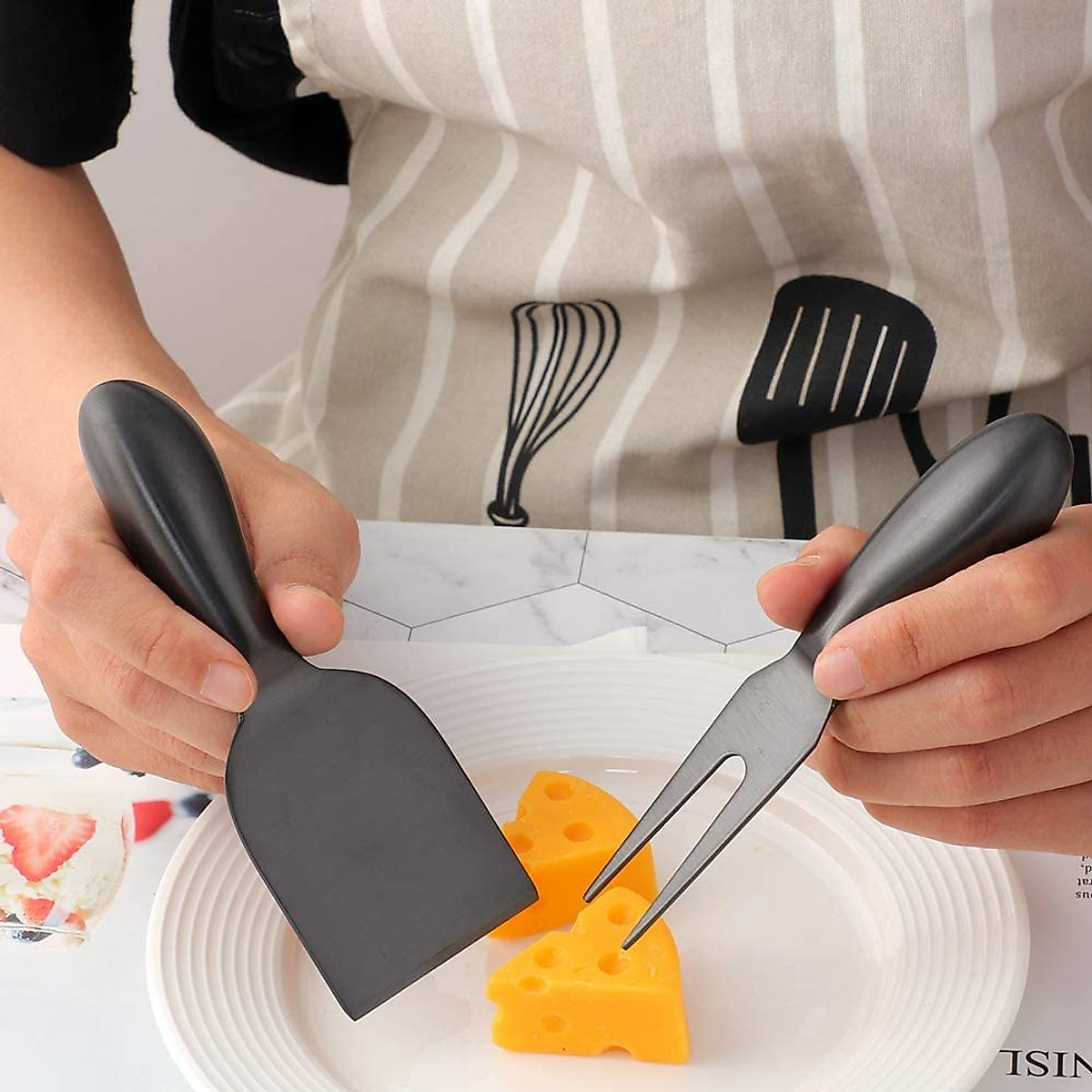 Buyer Star Black 4 Piece Cheese Knife Set Stainless Steel Mini Cheese knives Charcuterie Board Accessories Cheese Spreader Knife with Gift Box for Charcuterie, Gift-Ready