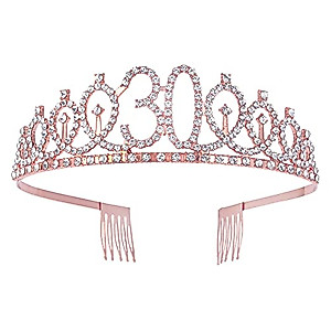 JunyRuny Dirty 30 Birthday Decorations for Her Birthday Sash and Tiara Rose Gold Crown Birthday Gifts for Women 30-Year-Old Happy Birthday Decorations 30th Birthday Party Favor Supplies