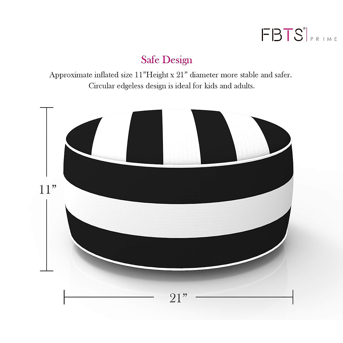 FBTS Prime Inflatable Footstool Ottoman Black Stripe Round 21x9 Inch Patio Foot Stools and Ottomans Portable Footrest