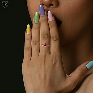 Takar 10k Gold Dainty Diamond and Genuine Oval-Shape Solitaire Ruby Birthstone Ring, Red Gemstone Promise Ring, Stackable Gold Ring For Women, Fine Gold Jewelry Gift Made In USA.