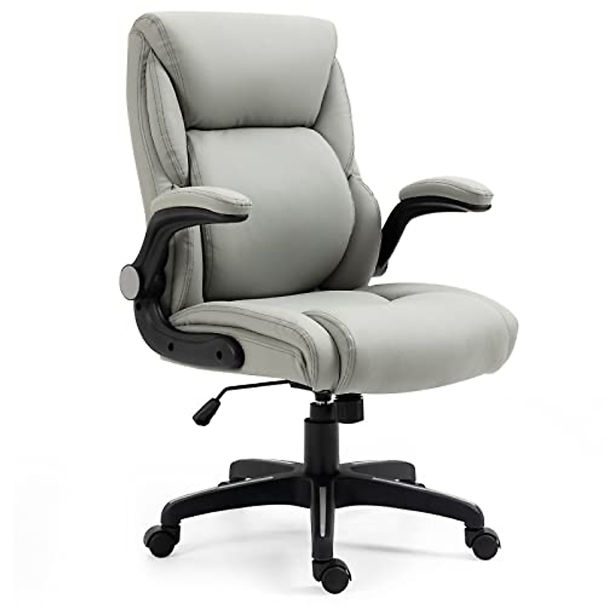 Leather Executive Office Chair- Ergonomic High Back PU Home Computer Desk Chair with Padded Flip-up Arms, Adjustable Height with Thick Seat and Tilt Function for Working Study, Grey
