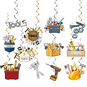 24 Pcs Tools Hanging Decorations Tools Hanging Swirls Ceiling Swirls Tools Birthday Party Supplies for Tools Party Decorations Toolbox Decorations