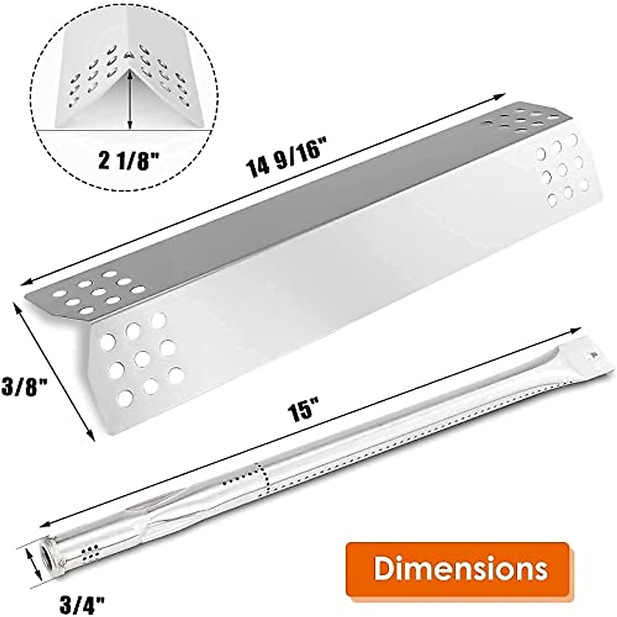 Uniflasy Replacement Parts Burner Heat Plate Cooking Grates for Nexgrill 720-0882A Evolution Infrared Plus 5-Burner Gas Grill Stainless Steel Repair Part kit for Nexgrill Cooking Grid with Side Burner