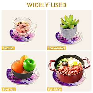 ALAZA Purple Butterflies Flowers Hydrangeas Iris PotHolders Trivets Set Cotton Hot Pot Holders Set Farmhouse Coasters,Hot Pads,Hot Mats for Kitchen Counter Decorative