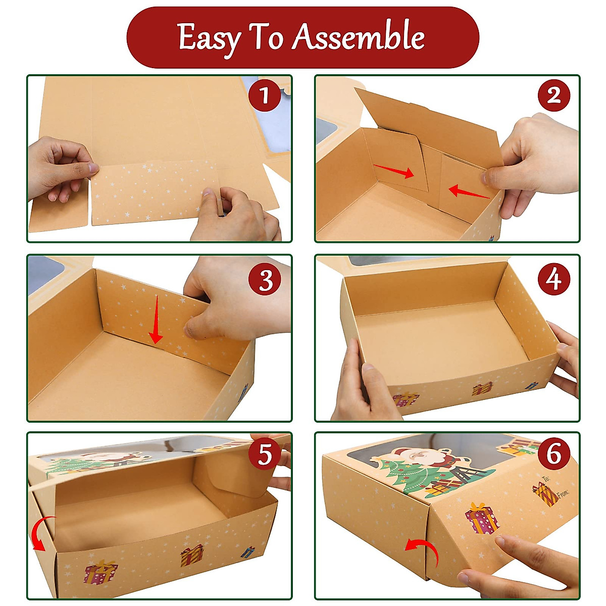 Hifunwu 12 PCS Christmas Cookie Boxes Christmas Treat Boxes with Window for Pastries, Cupcakes, Cookies, Brownies, Donuts Gift-Giving