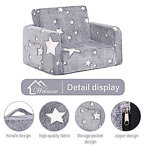 Welnow 2-in-1 Kids Sofa Chair, Glow in The Dark Convertible Toddler Chair Flip Out Children Sofa Chair Folding Kids Play Sofa with Side Pockets & Removable Cover Armrest Chair for Girl or Boy