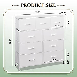 WLIVE 9-Drawer Dresser, Fabric Storage Tower for Bedroom, Hallway, Closet, Tall Chest Organizer Unit for Bedroom with Fabric Bins, Steel Frame, Wood Top, Easy Pull Handle, White