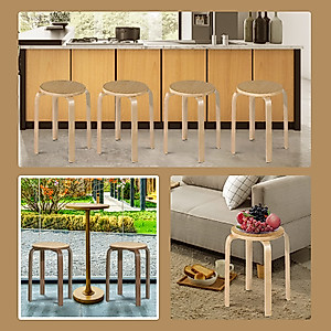 Julimoon Bentwood Round Stools, 18 Inch Backless Chairs w/Round Top & Bottom Felt Pads, Set of 4 Stackable Wood Bar Stools for Dinning, Living Room, Garden, Patio (Natural)