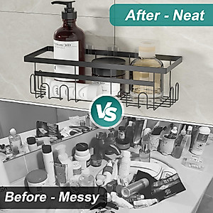 xlimeio Shower Caddy 2 Pack Bathroom Adhesive Shower Organizer Shelves for Inside Decor Stainless Steel Shower Storage No Drilling Shower Rack for Home Kitchen RV Accessories (Black)