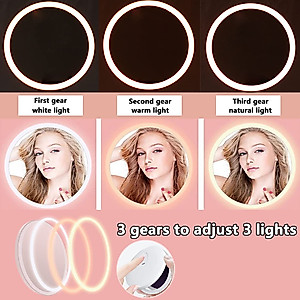 CigyYogy Small LED Compact Makeup Mirror Round Handheld Foldable - Magnifying Lighted Pocket Mirrors Double Sided with 1x/2x Magnification - Ideal Gift for Women Girls -White - 1 Pack