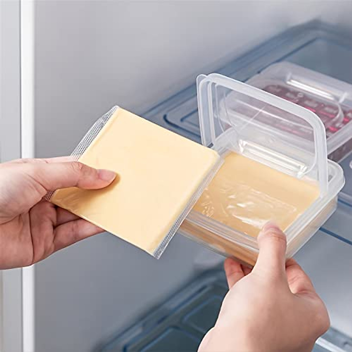 Typutomi 2 Pack Sliced Cheese Container for Fridge, Clear Plastic Butter Block Cheese Slice Storage Box with Flip Lid for Refrigerator Food Vegetable