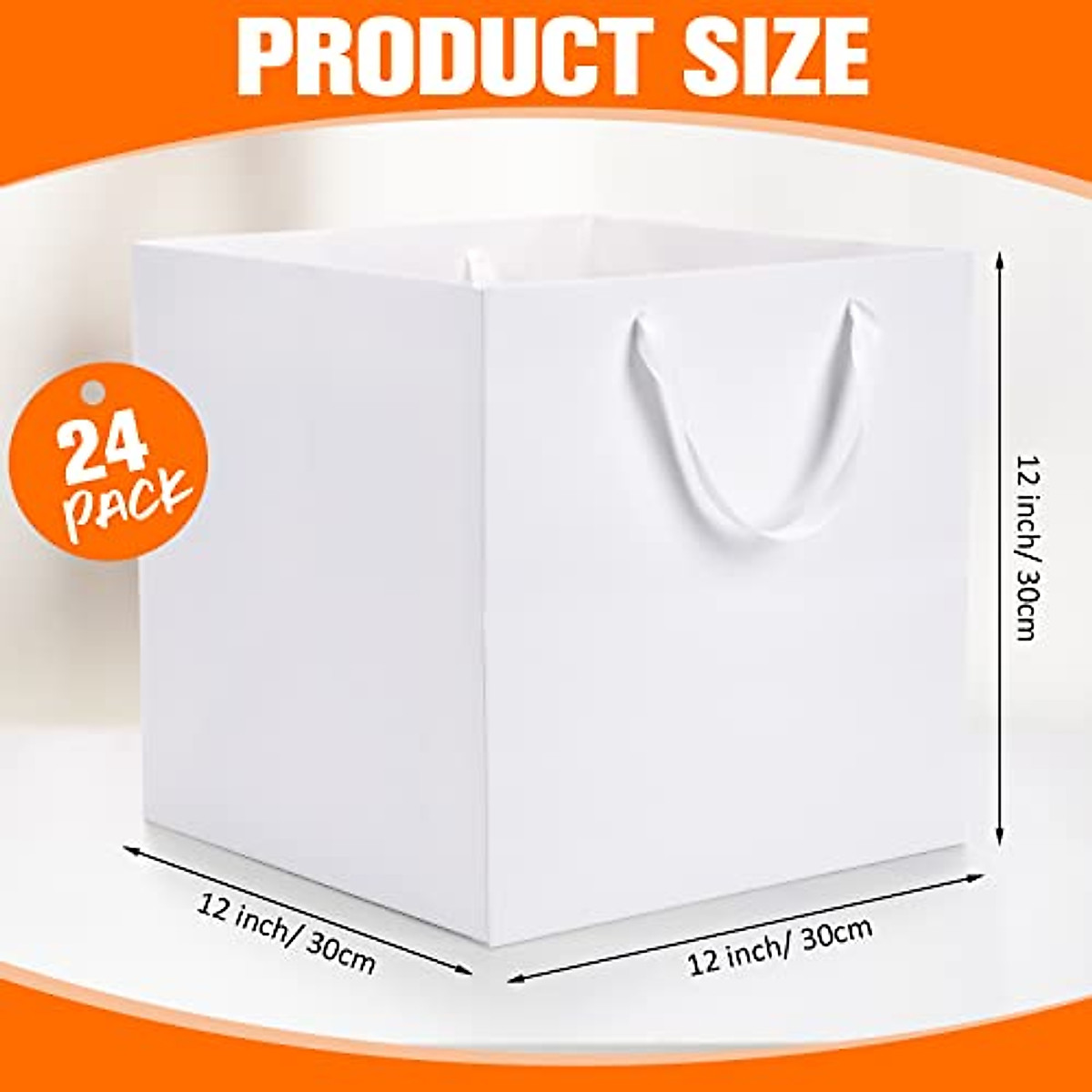 Yahenda 24 Pcs 12 x 12 x 12 Inch Large White Kraft Paper Gift Bags with Handles Square Gift Bags Bulk, Large Shopping Merchandise Bags, Wedding Bags, Birthday Party Favor Bag Goodie Craft Retail Bag