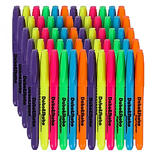 Dabo&Shobo Highlighters, 60 Bulk Pack Highlighter, Assorted Colors, Chisel Tip, Quick Drying For Highlighting