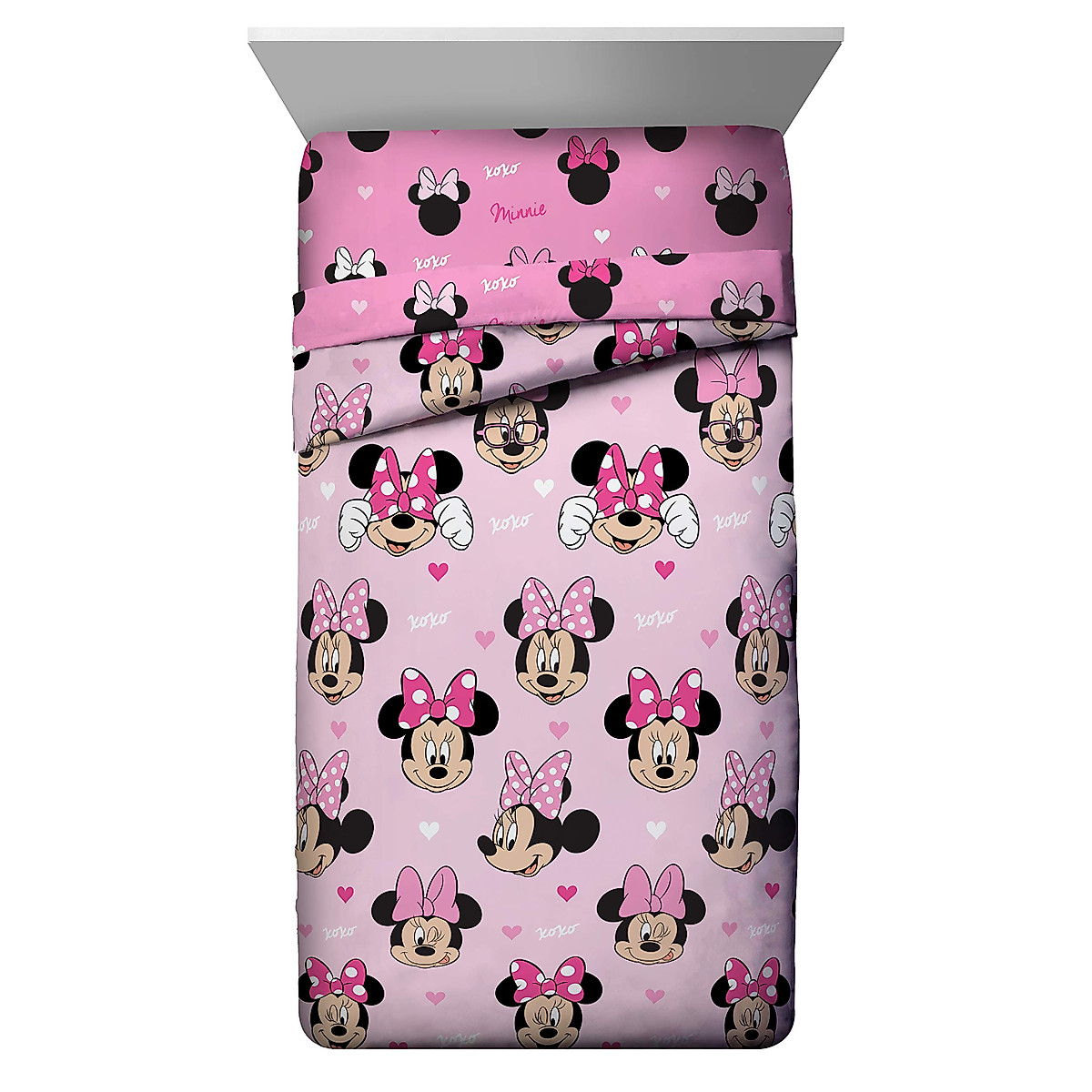 Jay franco Disney Minnie Mouse Hearts N Love Twin Comforter - Super Soft Kids Reversible Bedding - Fade Resistant Microfiber (Official Disney Product)