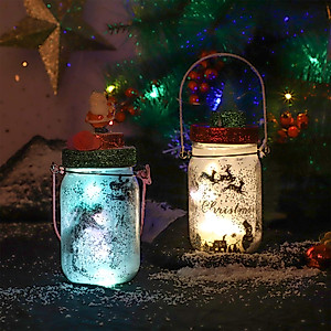 2 Pack Christmas Jar Lantern Craft Kit for Kids, Arts and Crafts DIY Musical Fairy Night Light Santa Elk Lamp Birthday Supplies Gift Xmas Christmas Stocking for Home Garden Decor