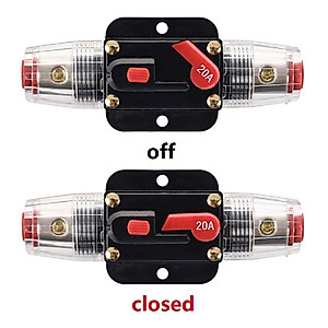 RKURCK 20 Amp Circuit Breaker Manual Reset Inline Fuse Inverter for Car Marine Trolling Motors Boat ATV Audio Solar Inverter System Protection 12V-24V DC 20 Amp (Fuse Holder, 20A)