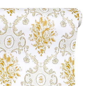 Yifely Gold Damask Self Adhesive Shelf Drawer Liner Decorative Storange Organizers Cabinets Lining Paper Easy to Remove 17.8 Inch by 9.8 Feet