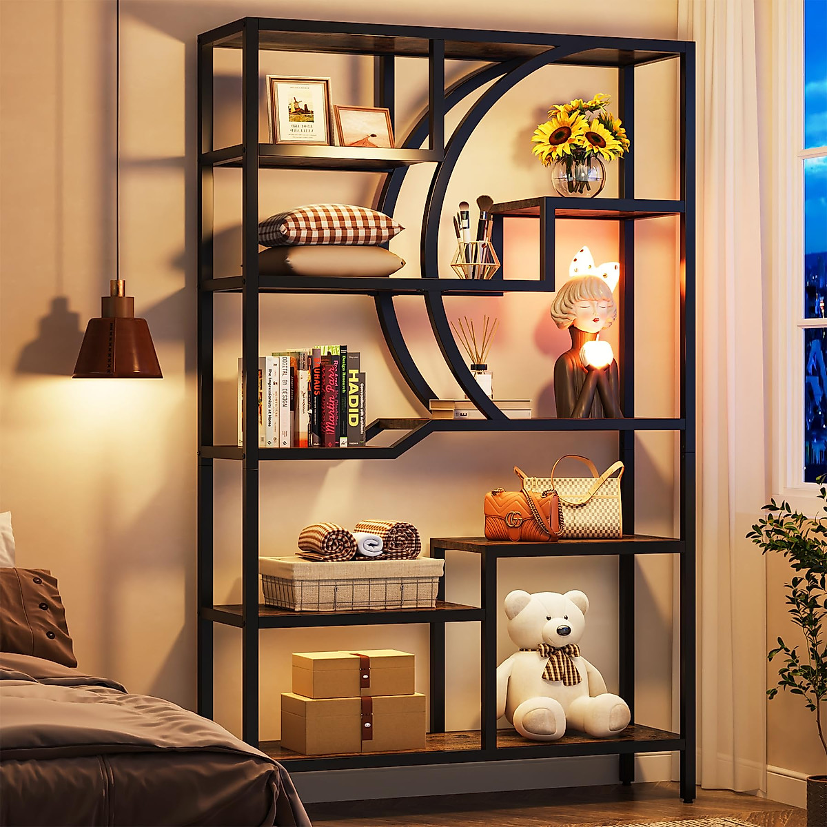 Tribesigns 69" Tall Bookshelf, Industrial 6-Tier Etagere Bookcase, Freestanding Open Book Shelves, Wood Storage Display Shelving Unit with 9 Open Shelves for Home Office, Rustic Brown