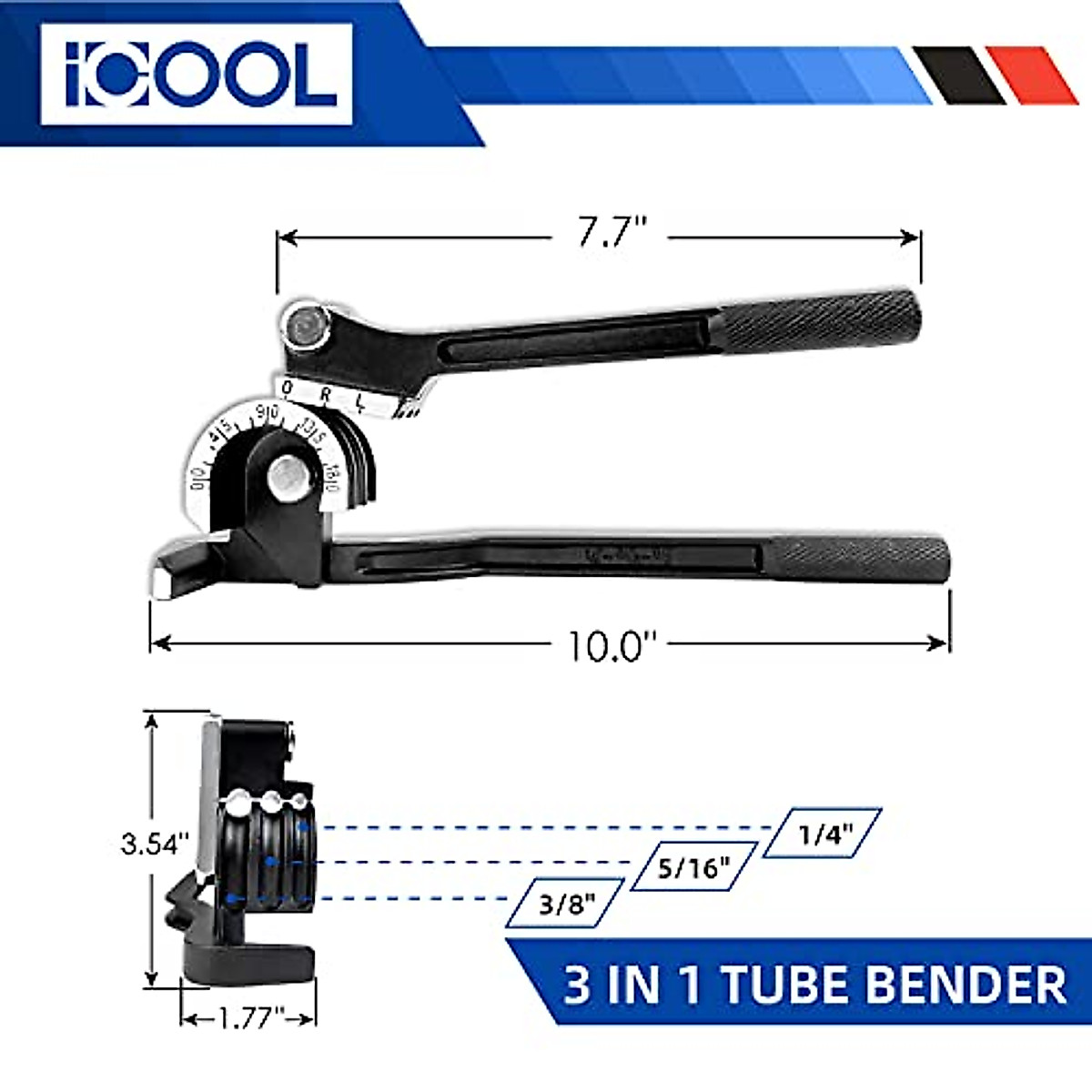 ICOOL Tube Bender 3 in 1 Manual Tubing Bending Tools 0-180 Degrees 1/4, 5/16, and 3/8 Inch (Matte Surface) for Copper Aluminum Brass and Thin Stainless Steel Pipes