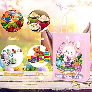 KINQKESO 24 PCS Easter Gift Bags,Easter Bags with Handles for Easter Egg Hunt,Easter Treat Bags with Happy Easter Eggs Bunny Designs for Kids Easter Party Favor Supplies