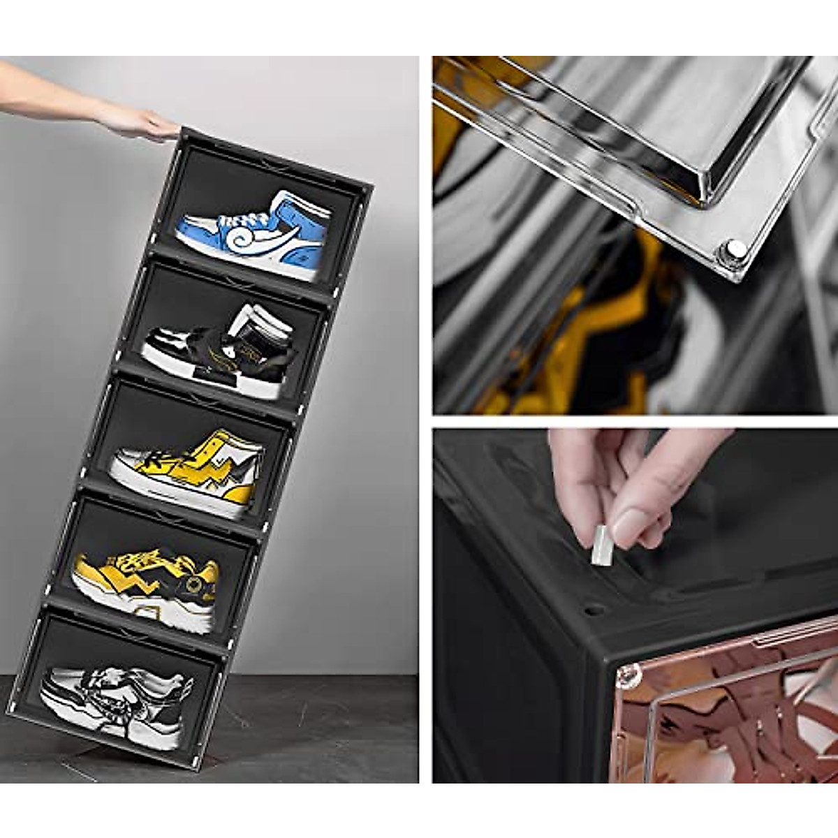 BYFU 4 Pack Shoe Box Side Open, Plastic Stackable Shoe Storage Organizer Shoe Container Sneaker Box for Men Women Shoe (Transparent)