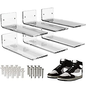 Floating Shoe Display Set of 6 for Wall Mount, Acrylic Shoe Shelf for Wall is Used for Shoe Display or Shoe Box, Suitable for Shoe Wall Shelf in Living Room, Bedroom, Shop (Transparent, Square)