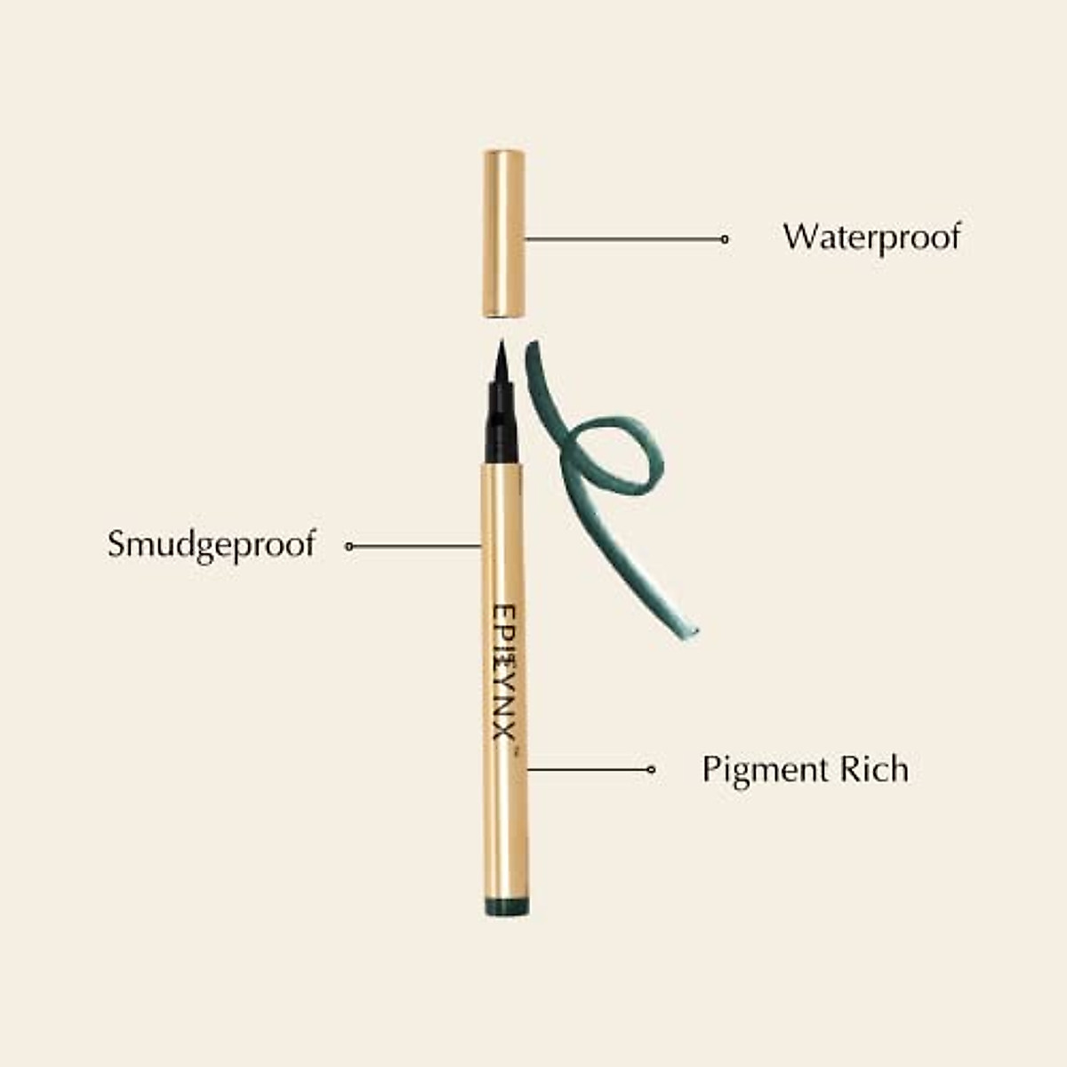 EPILYNX Long Lasting Waterproof Liquid Eyeliner with Precision Tip | Gluten and Allergen Free, Vegan Eyeliner Pencil |2mL| Green by Dr. Liia