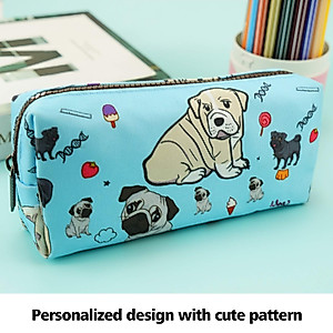 LParkin Cute Pug Dog Canvas Pencil Case Canvas Pen Bag Gadget Pouch Stationary Case Makeup Cosmetic Bag Box