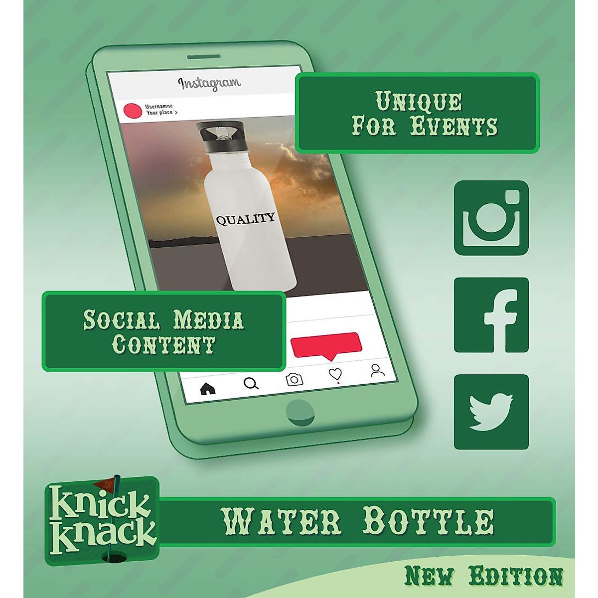 Knick Knack Gifts #heckle - 20oz Stainless Steel Hashtag Outdoor Water Bottle, Silver