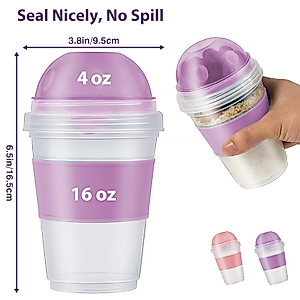 Freshmage® Yogurt Parfait Cups with Lids, 2 Pack 20 oz Reusable Overnight Oats Containers with Lids, Topping Compartment & Spoon to Go for Breakfast Meal Prep, Portable & Lightweight (Purple&Pink)