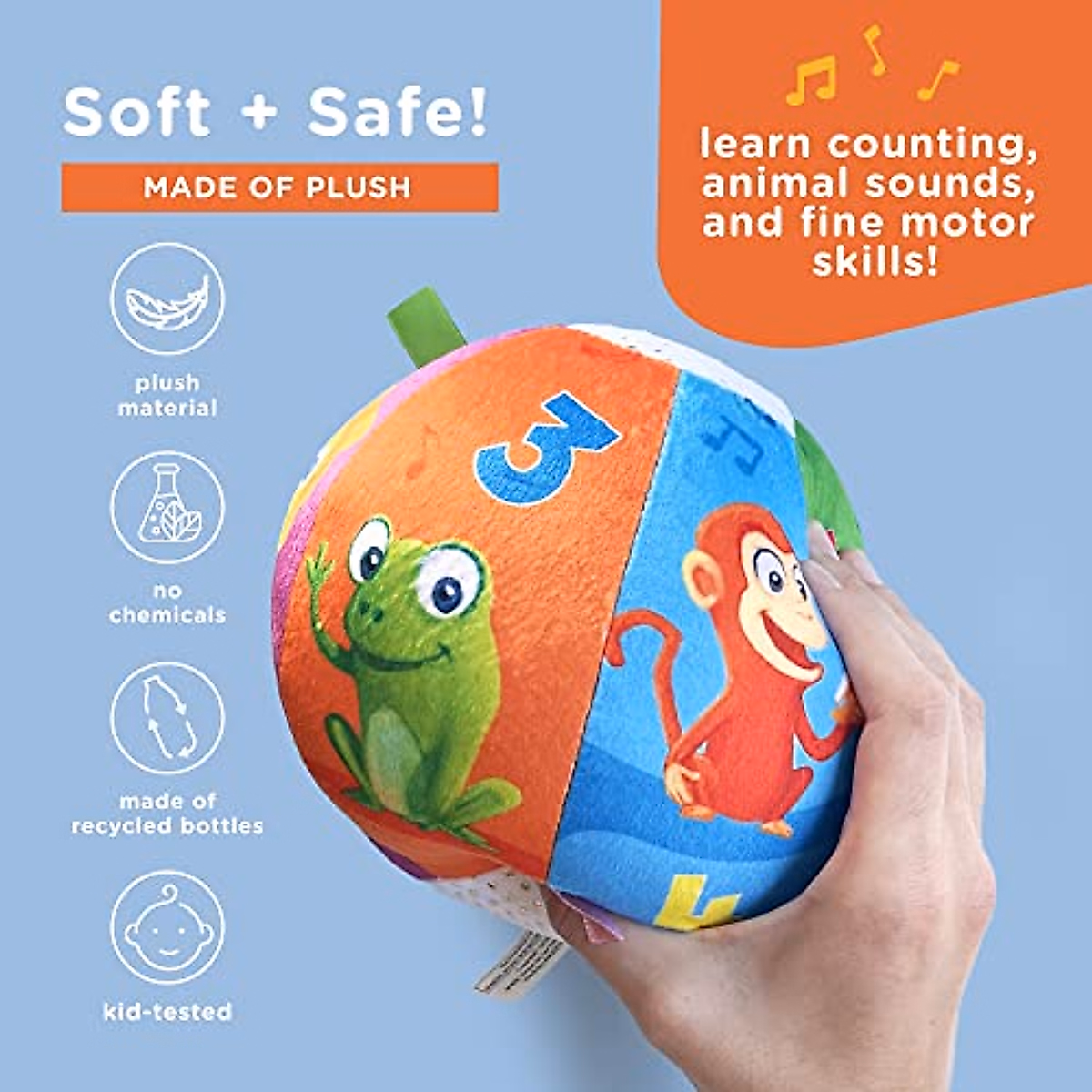 Move2Play, Toddler & Baby Ball with Music and Sound Effects, Baby Toy for 6 to 12 Months, Boy and Girl 1 Year Old Birthday Gift