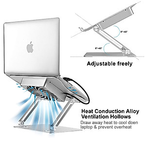 Adjustable Laptop Stand with Cooling Fan, Aluminium Alloy Multi-Angle Computer Holder for Desk, Portable Notebook Metal Mount Compatible with MacBook, Air, Pro, Dell, Alienware All Laptops 11"-17.3"