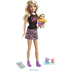 Barbie Skipper Babysitters Inc Doll & Accessories Set with Blonde Doll in 'Girl Power' Top, Baby Doll & 4 Themed Pieces