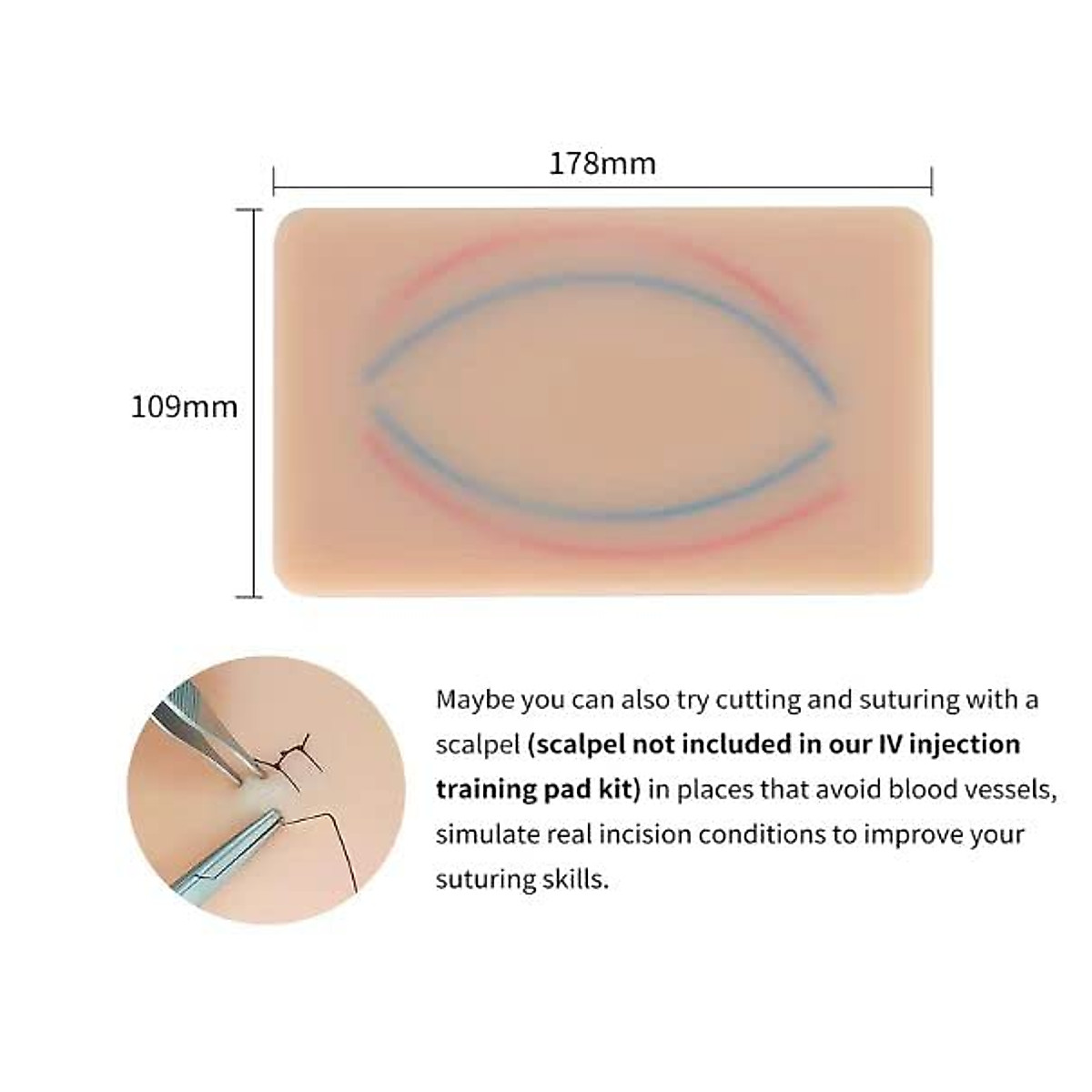 Injection Training Pad Model, Reusable and Durable for Medical Students Practice/Training,4 Veins Imbedded 3 Skin Layers