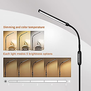 Dragon-Hub Bright Led Floor Lamp with Remote, Floor Light Touch, 3 Colors 5 Brightness 10 Mins Timer, Eyelash Lamp for Eyelash Extensions Lash Light Reading Lamp (Black - R)