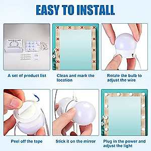 Yahenda 30 Pcs LED Vanity Lights Makeup Mirror Lights with Adjustable Color and Brightness Stick on Vanity Lighting Fixtures with 10 LED Light Bulbs for Bathroom Bedroom Dressing Mirror Wall Table