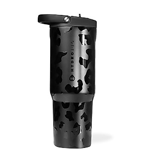 HydroJug Sport - Stainless Steel Tumbler with Straw, Vacuum Insulated, 32oz Leakproof Water Bottle, Ergonomic Design, Reusable, Dishwasher Safe, Rubber Base, Durable for Gym or Outdoors, Black Leopard