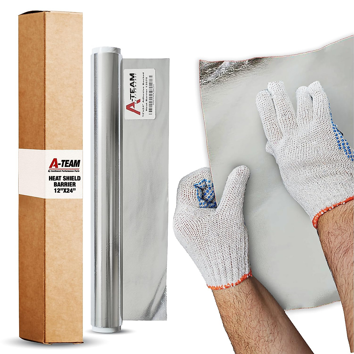 A-Team Performance - 13575 Adhesive Backed Aluminized Fiberglass Heat Shield Barrier Up To 2000 Degrees Fahrenheit Multi-Purpose - Compatible with Firewall Hoods Hoses and Doors 12" x 24"